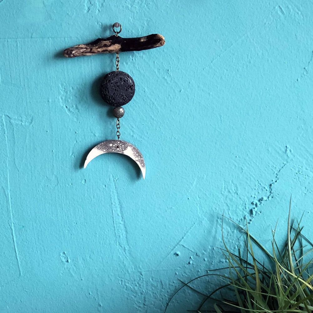Mini porcelain crescent moon with Lava and Pyrite stones – Happy Los ...